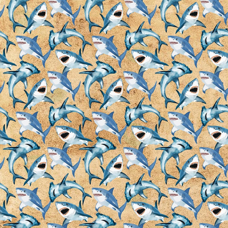 Sharks Seamless Pattern PNG, Instant Download, Shark Pattern, Repeating ...