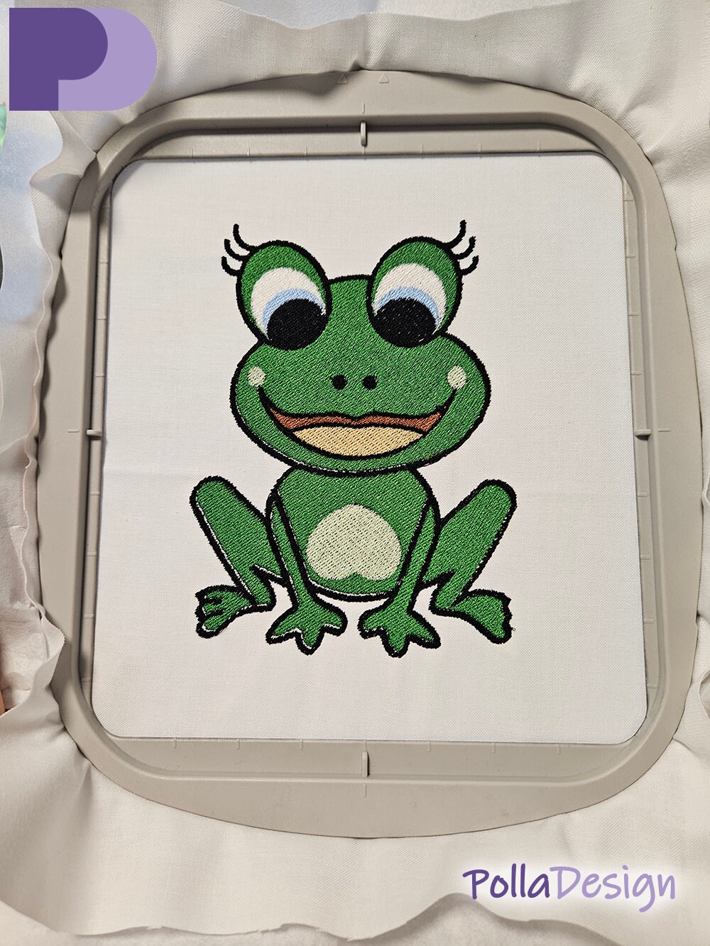Frog Embroidery Design Green Frog With Heart Belly Embroidery Design ...