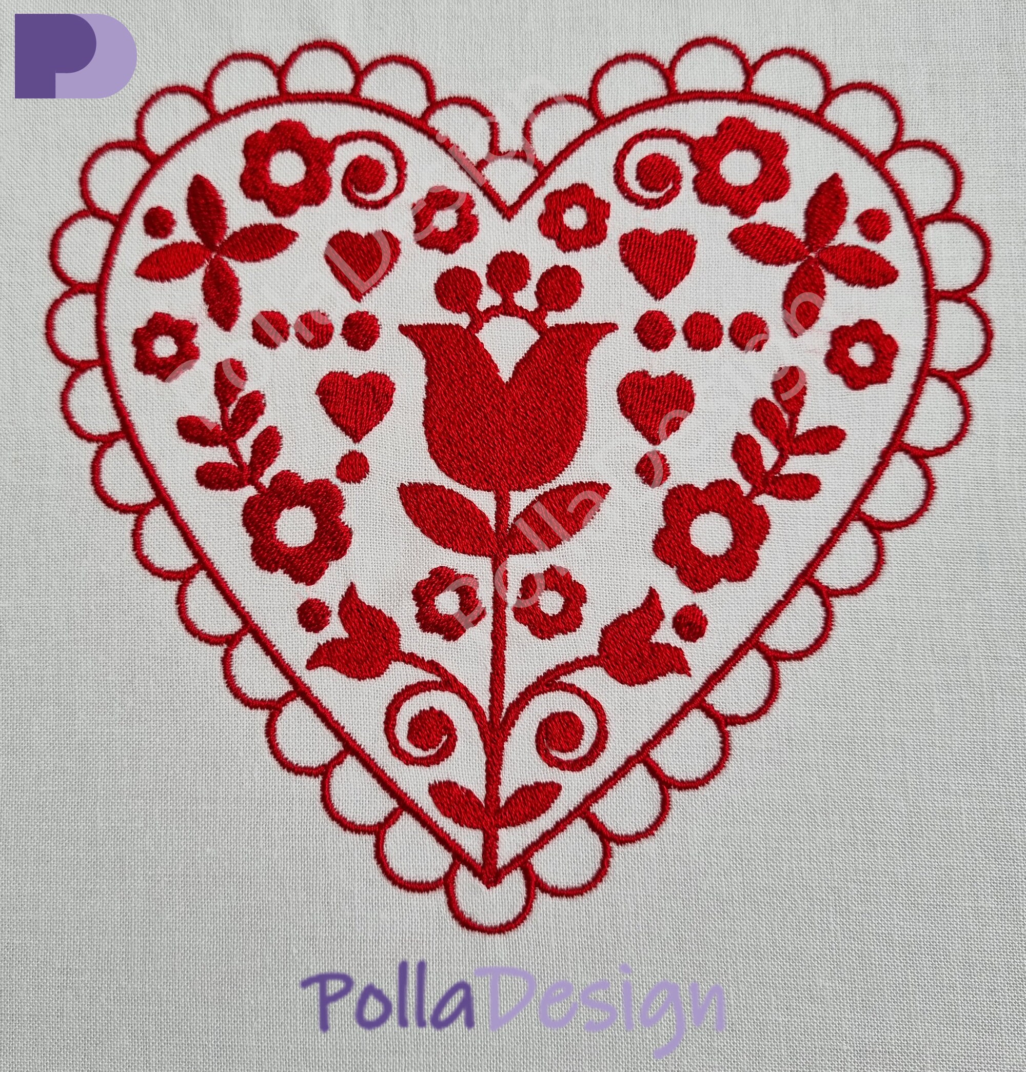 Red Heart Embroidery Machine Design Folk Heart Embroidery Pattern for ...