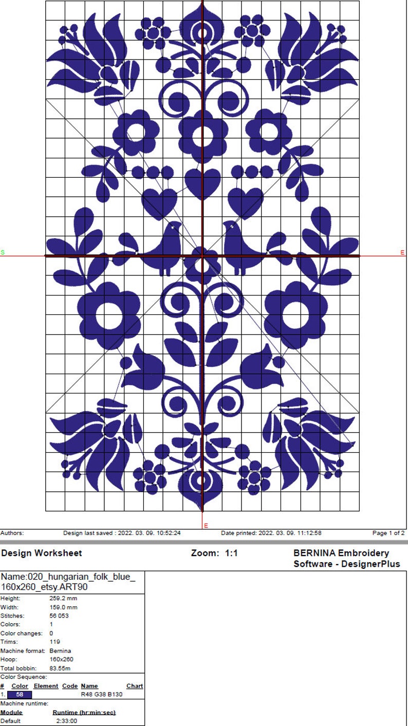 Blue Heart & Bird Embroidery Machine Design Traditional Monochrome ...