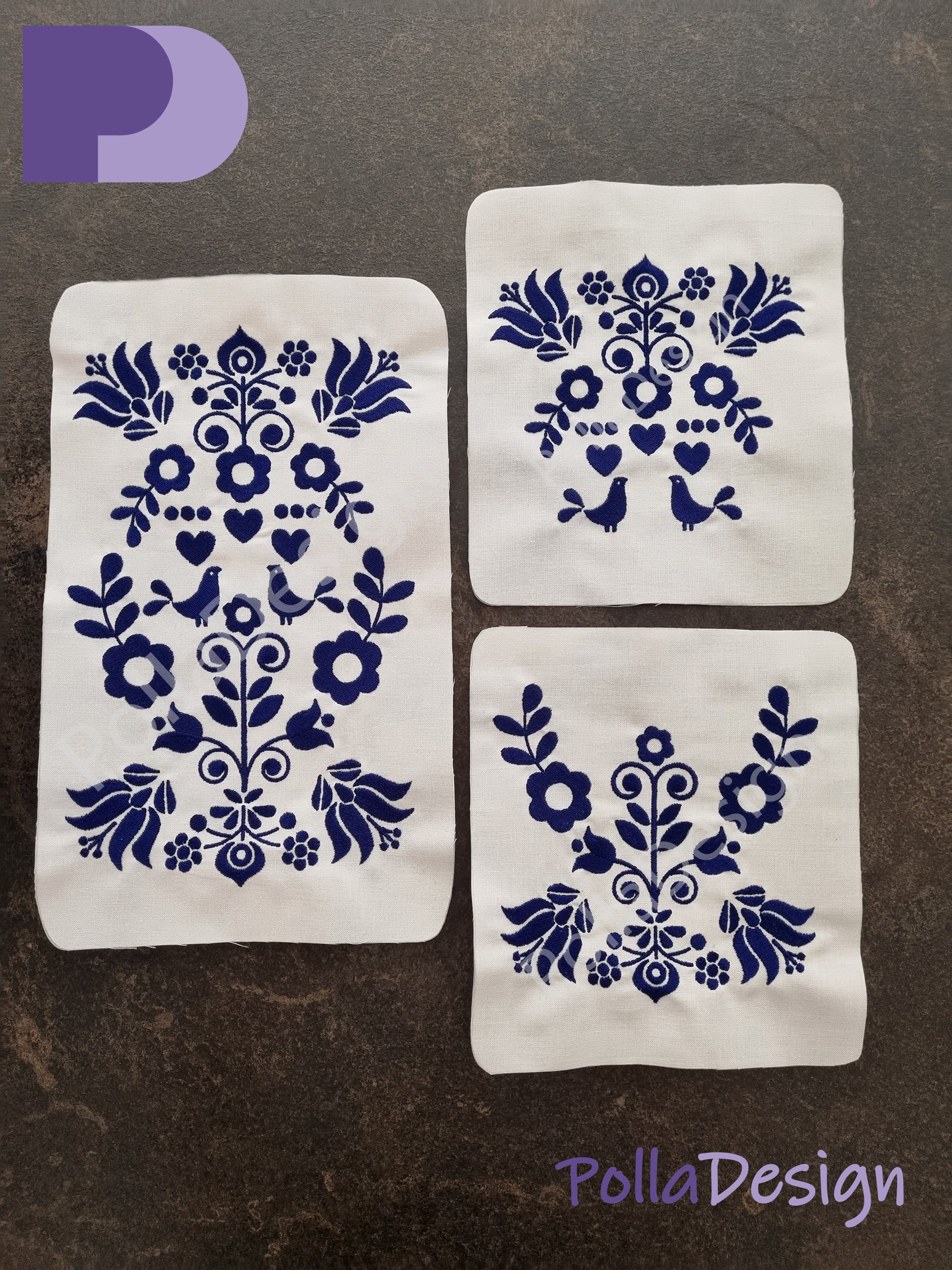 Blue Heart & Bird Embroidery Machine Design Traditional Monochrome ...