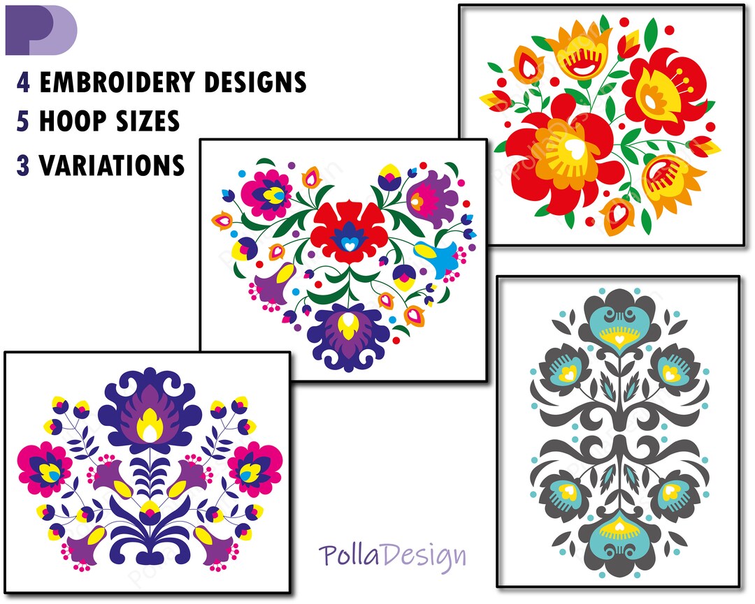 Polish Machine Embroidery Designs Folk Flowers Embroidery Pattern SET 4 ...