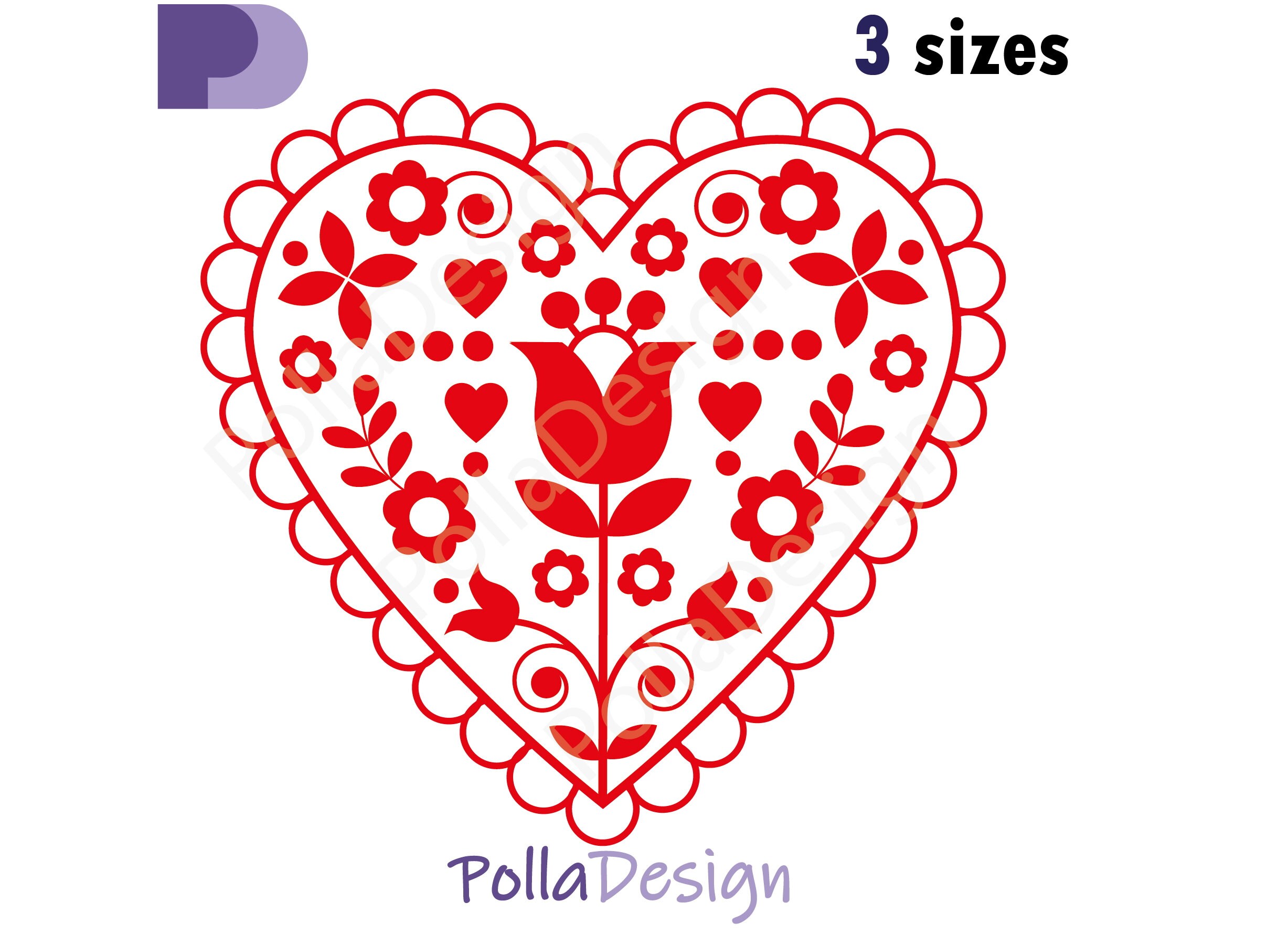 Red Heart Embroidery Machine Design Folk Heart Embroidery Pattern for ...