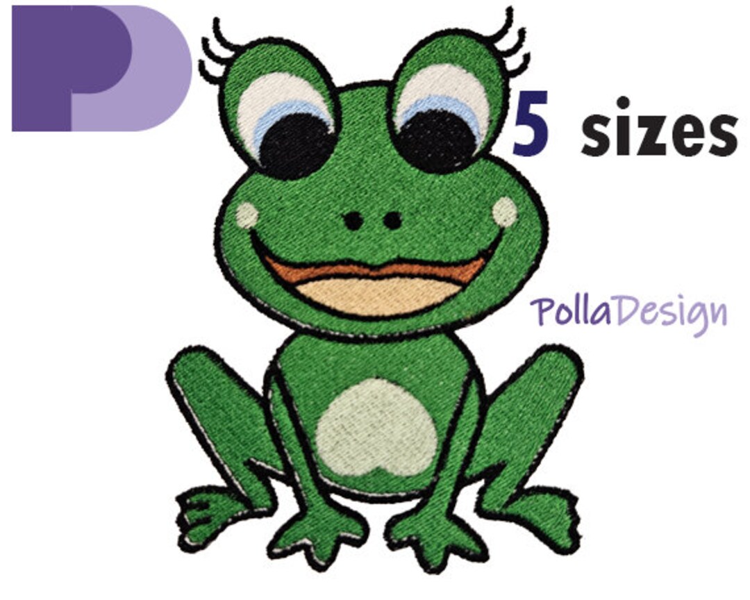 Frog Embroidery Design Green Frog With Heart Belly Embroidery Design ...