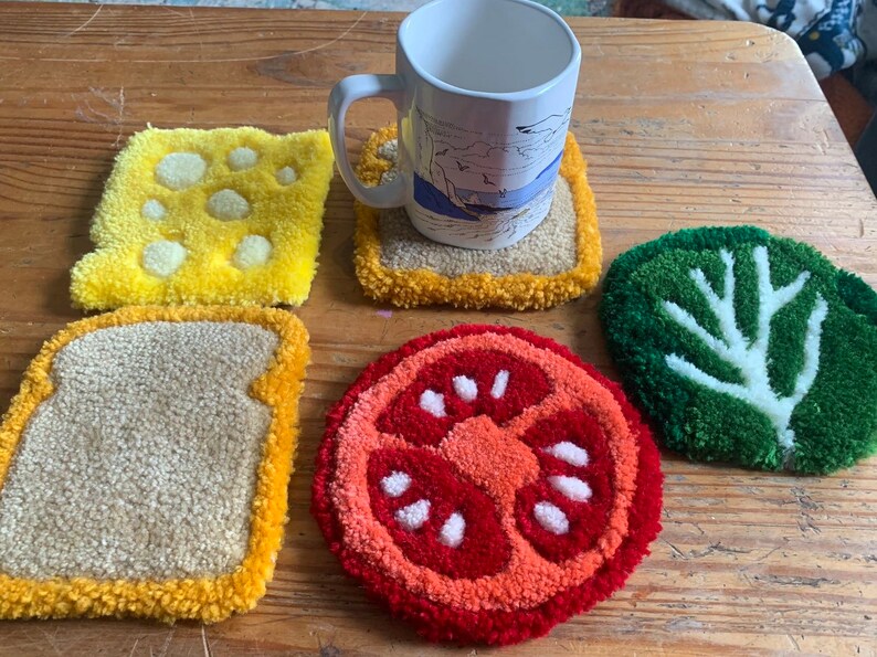 Tufted Mug Rug Set Sandwich Coaster Set Hand Tufted - Etsy