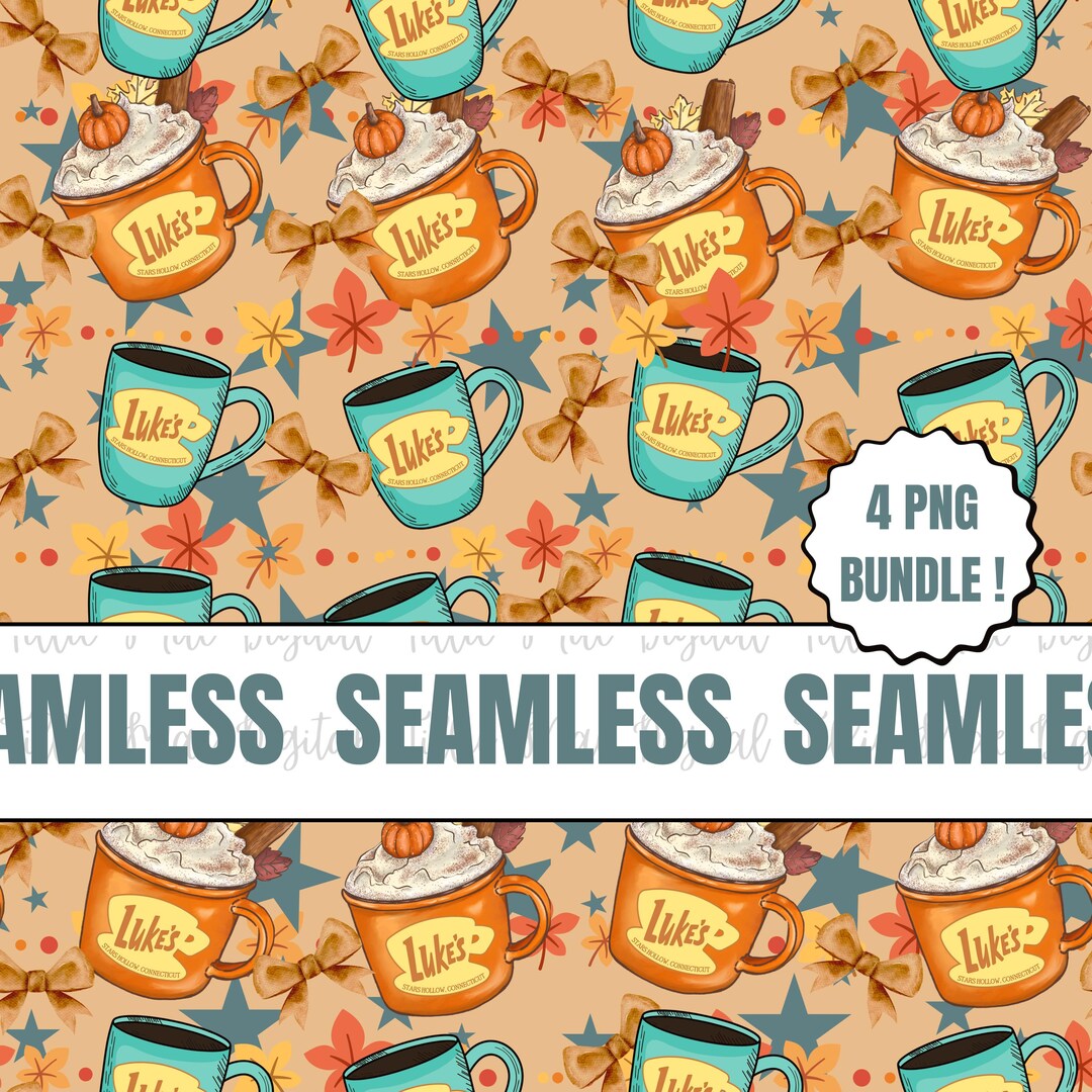 Seamless Gilmore Girls Repeating Pattern Luke's Diner Coffee Cups Fall ...