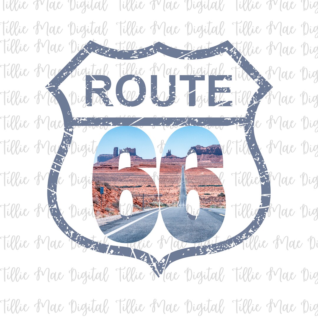 Route 66 Highway Landscape Scene Desert Distressed PNG File Vintage ...