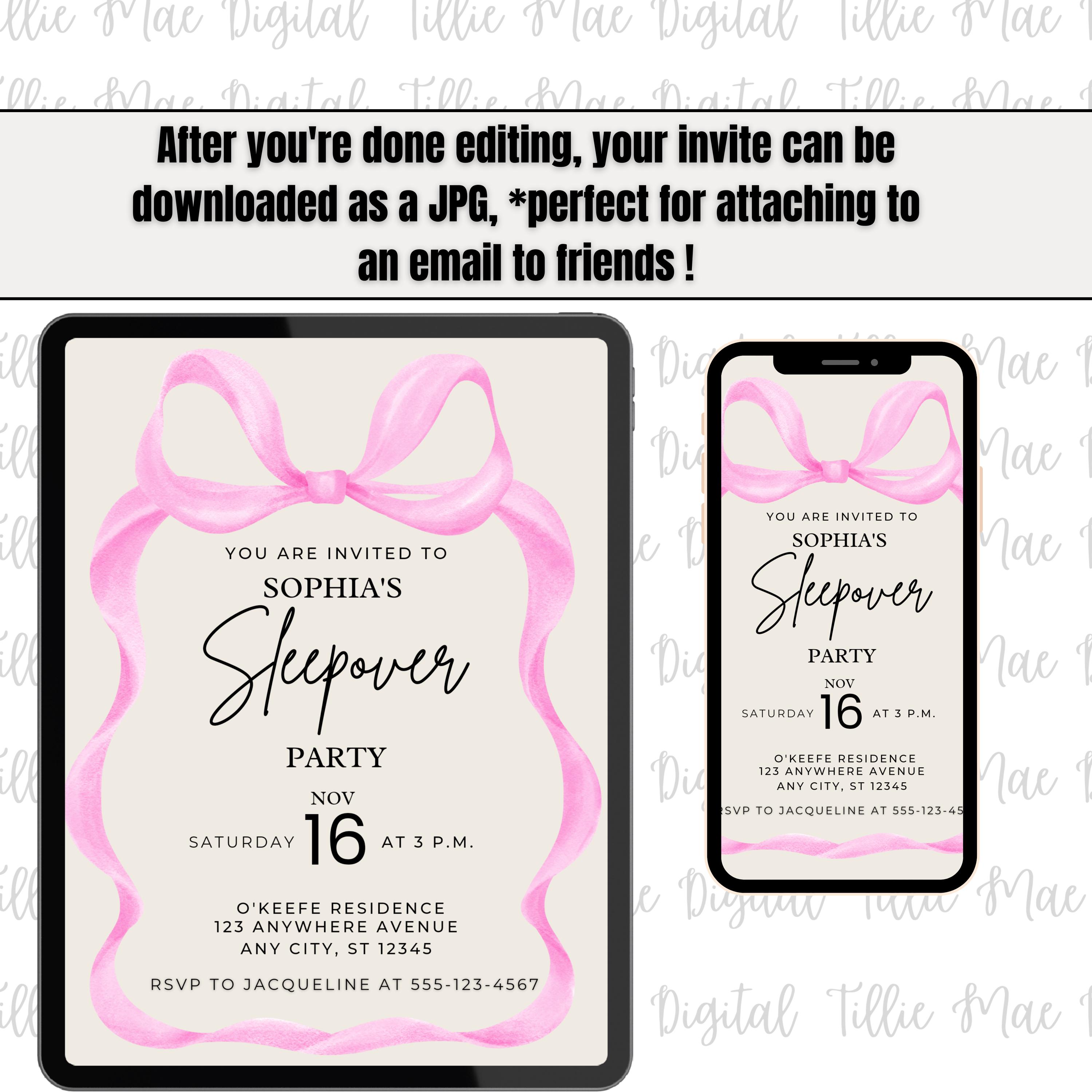 Editable Coquette Sleepover Invitation: Pink Bow Party (PDF) - Etsy