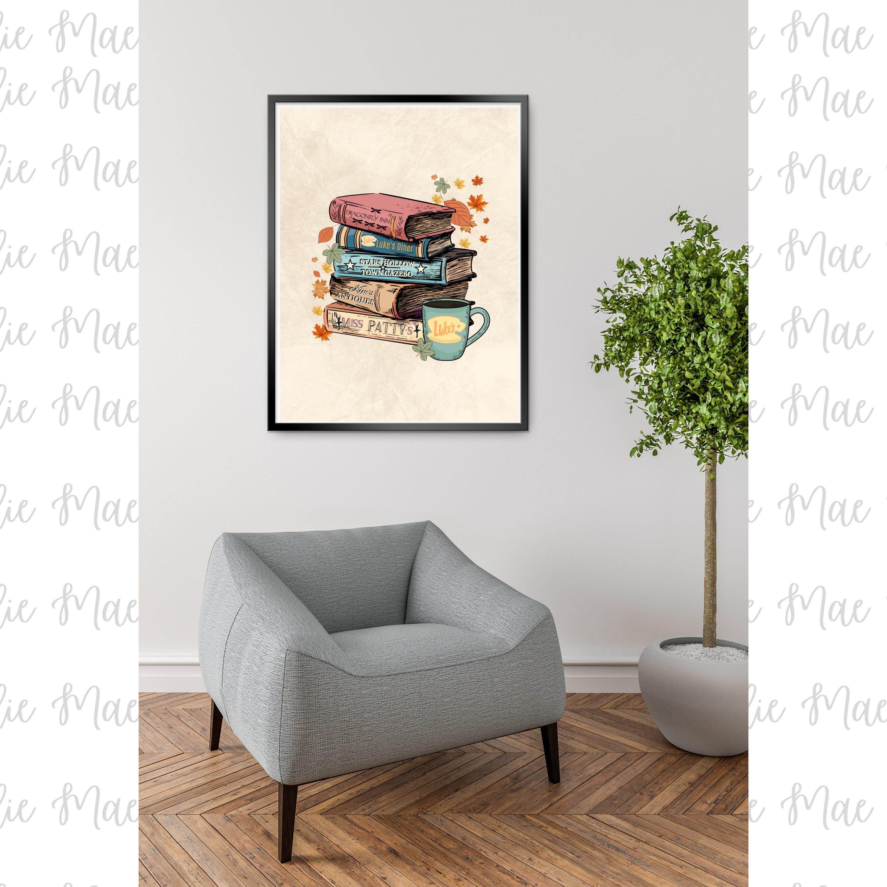 Gilmore Girls Fall Book Stack Art Print, Bookish Autumn Decor (digital ...