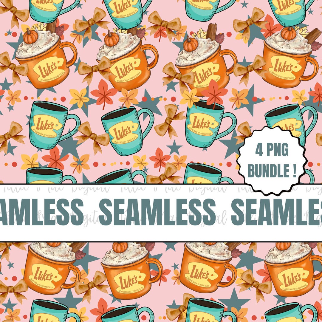 Gilmore Girls Seamless Pattern: Luke's Diner Coffee Cups (PNG Bundle ...