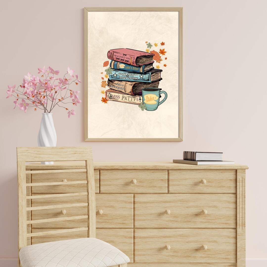 Gilmore Girls Fall Book Stack Art Print, Bookish Autumn Decor (digital ...
