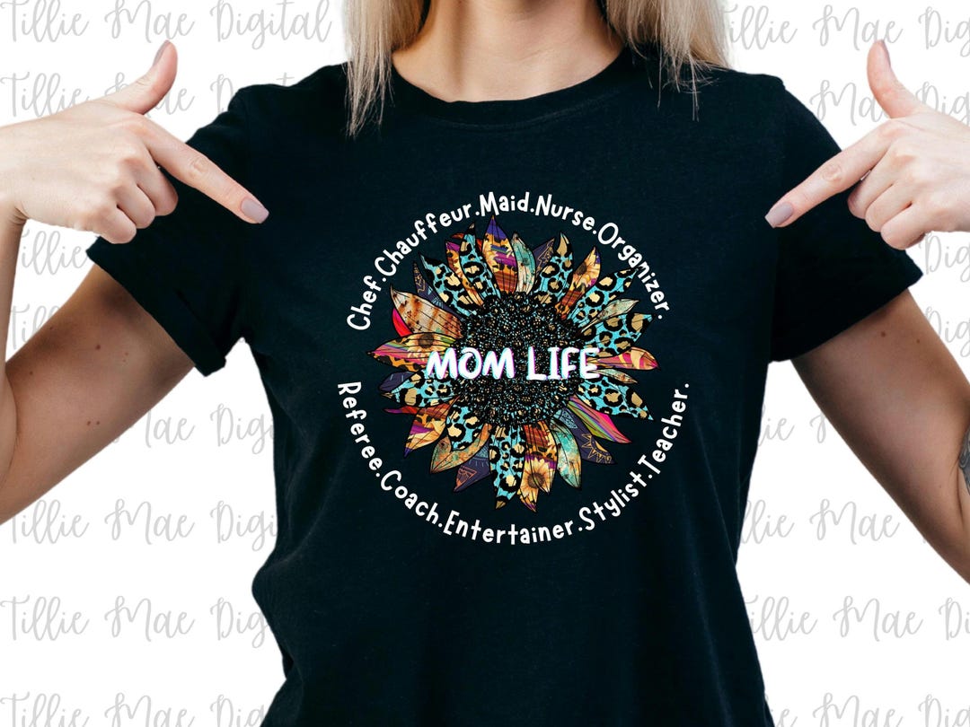 Mom Life Sunflower PNG: Leopard Print T-shirt Design (digital Download ...