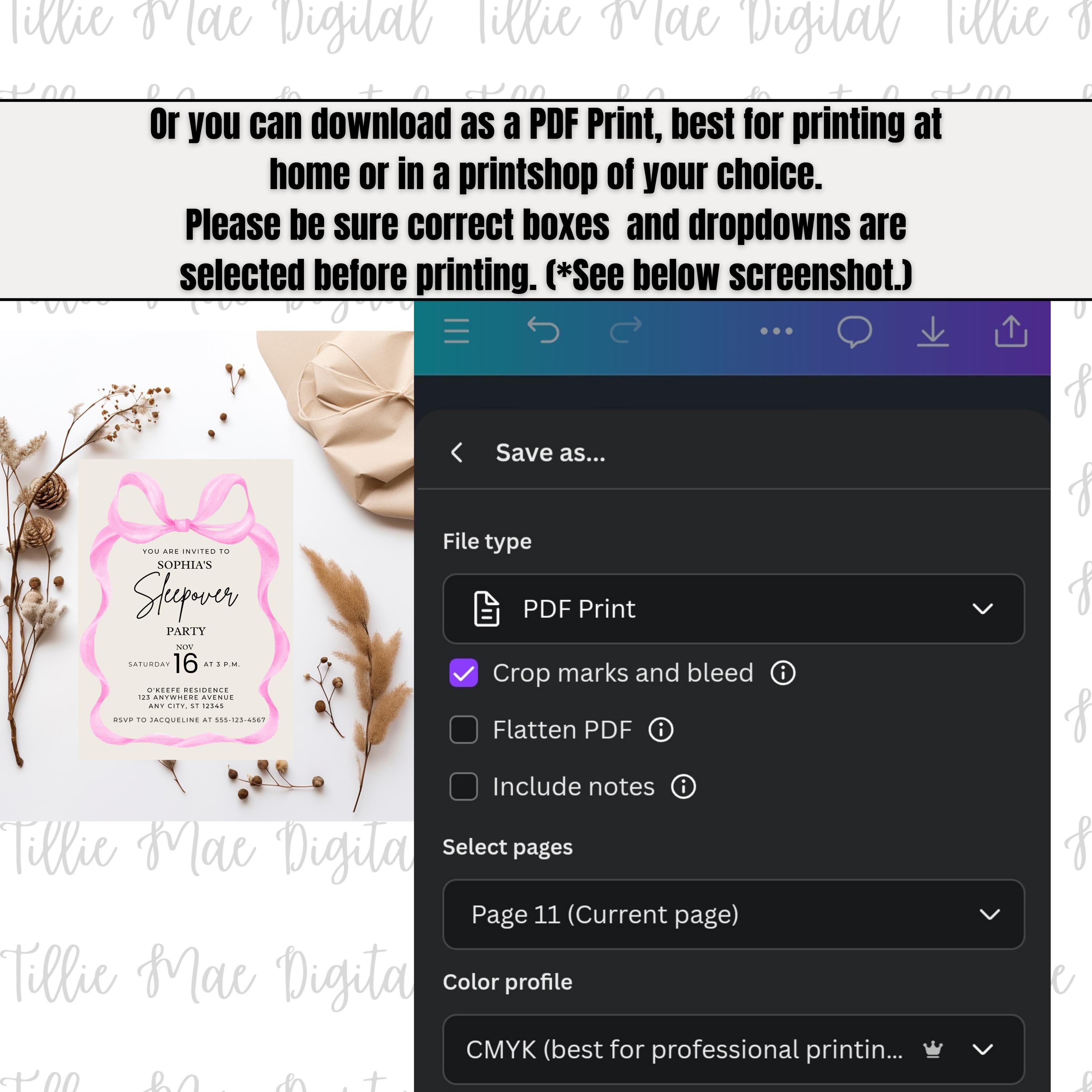 Editable Coquette Sleepover Invitation: Girly Pink Bow (digital ...