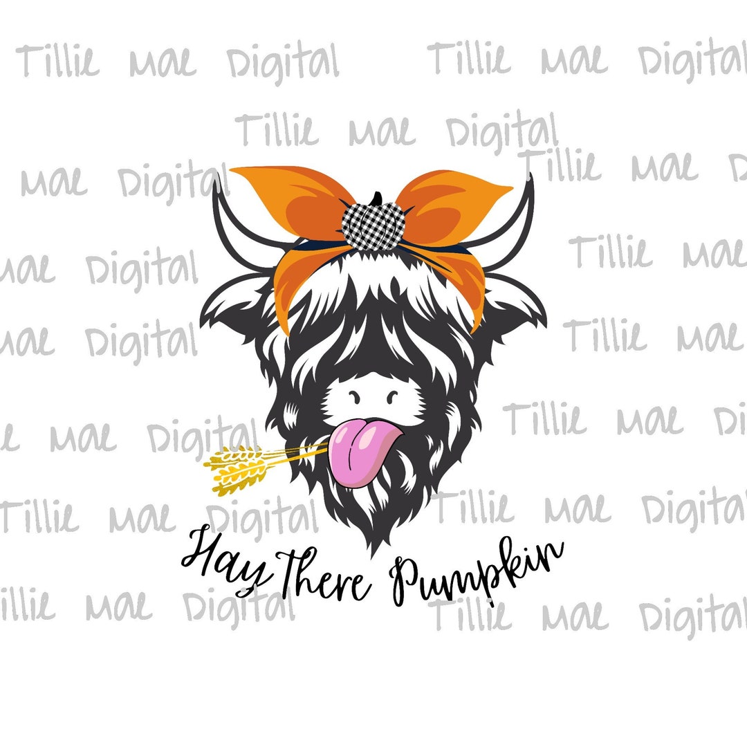 Hay There Pumpkin Highland Cow Bandana Autumn Fall Plaid Heifer Chewing ...