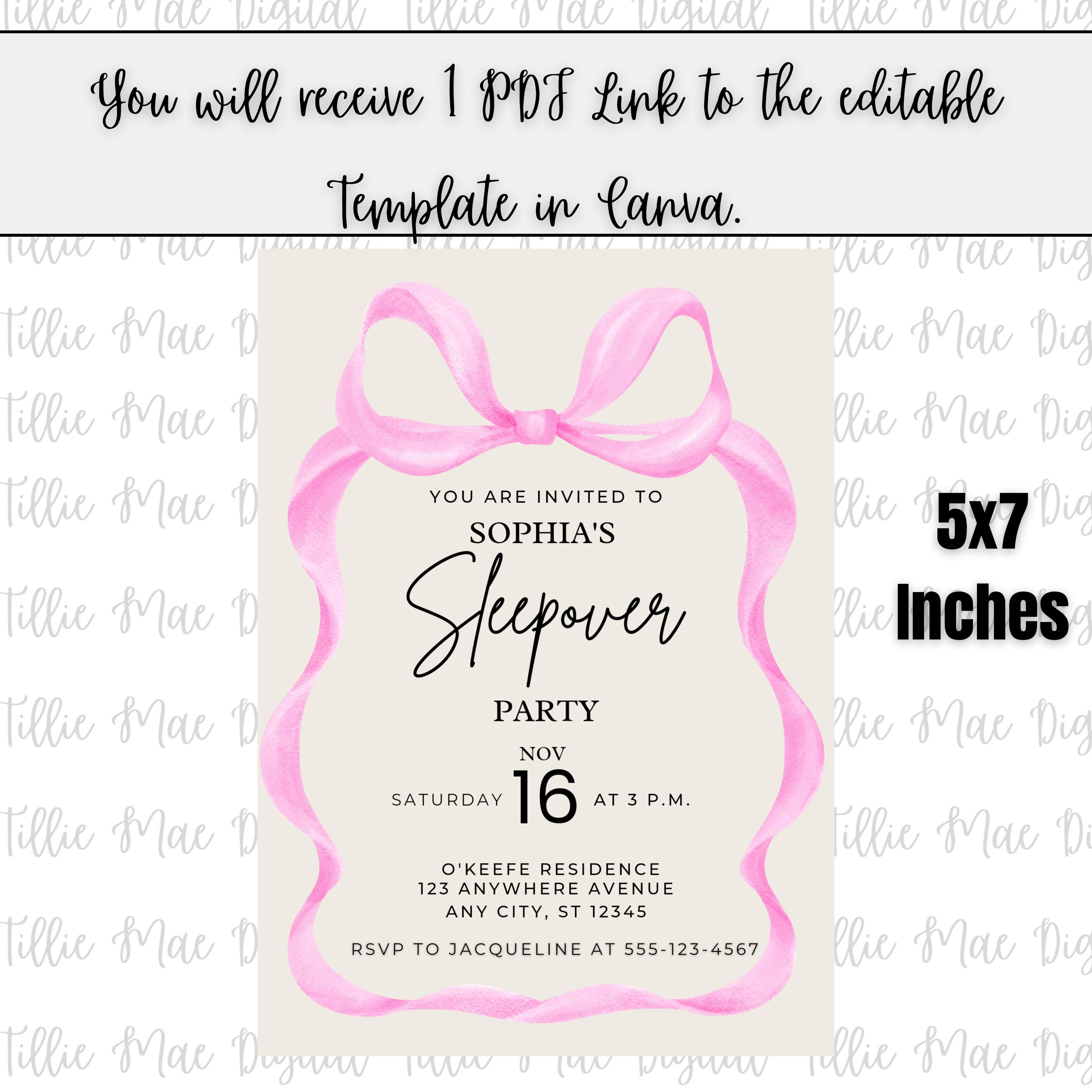 Editable Coquette Sleepover Invitation: Pink Bow Party (PDF) - Etsy