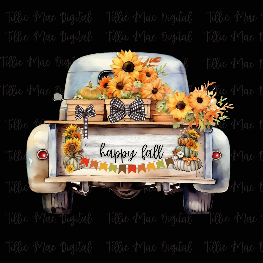Vintage Fall Truck PNG Sublimation Old Farm Truck Pumpkins Sunflower ...