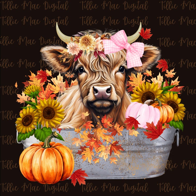 Highland Cow Fall Design Png | Autumn PNG |pumpkins PNG Sublimation ...