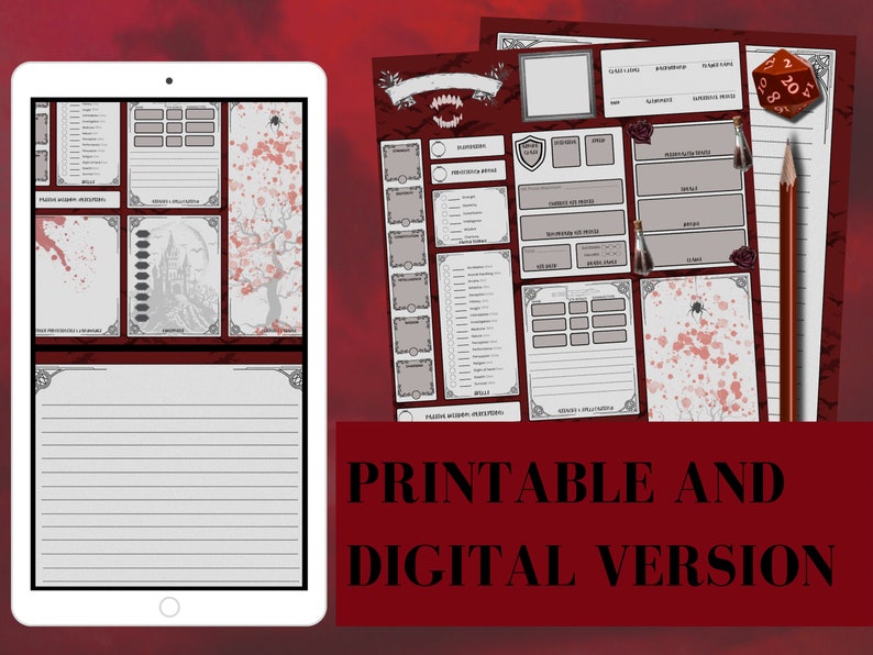 Vampire Theme | Dnd 5E Character Sheet | Digital Download | Printable ...