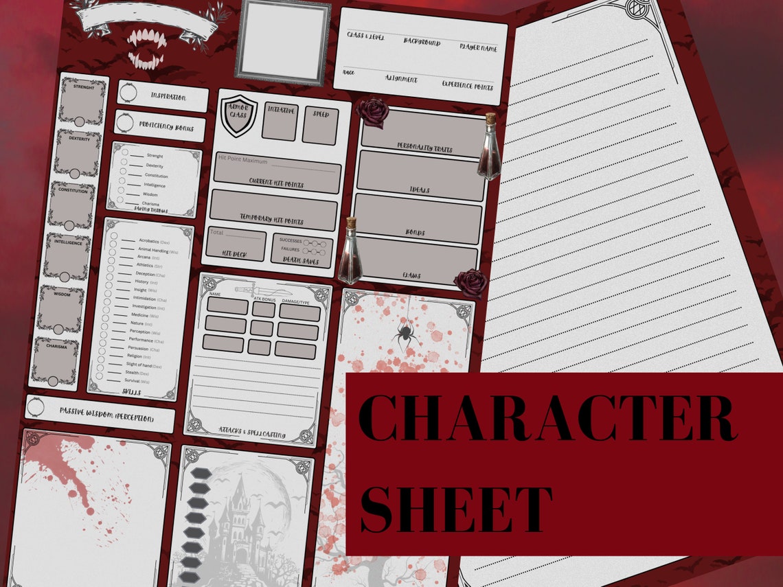 Vampire Theme | Dnd 5E Character Sheet | Digital Download | Printable ...