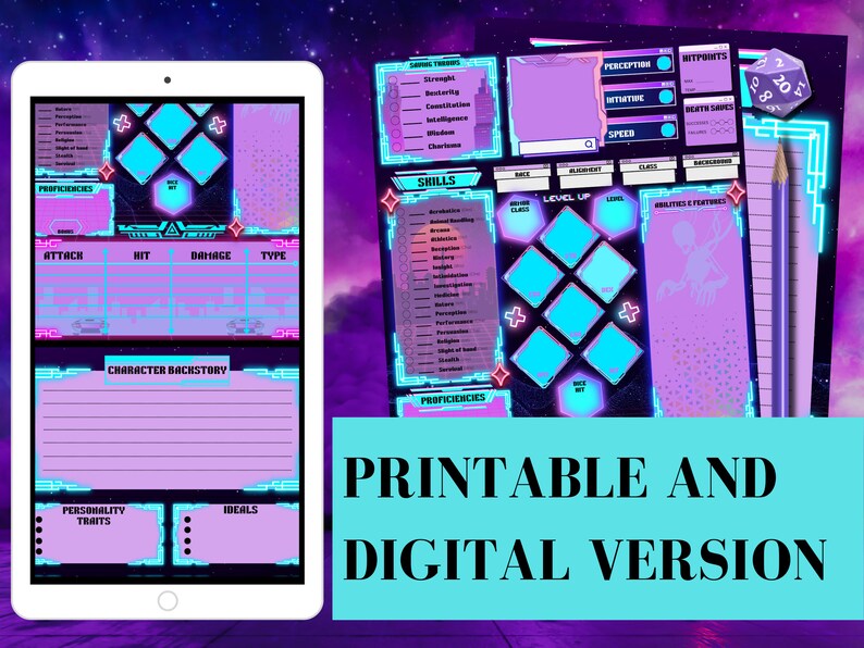 Cyber Punk Theme Dnd 5E Character Sheet Digital Download Printable ...