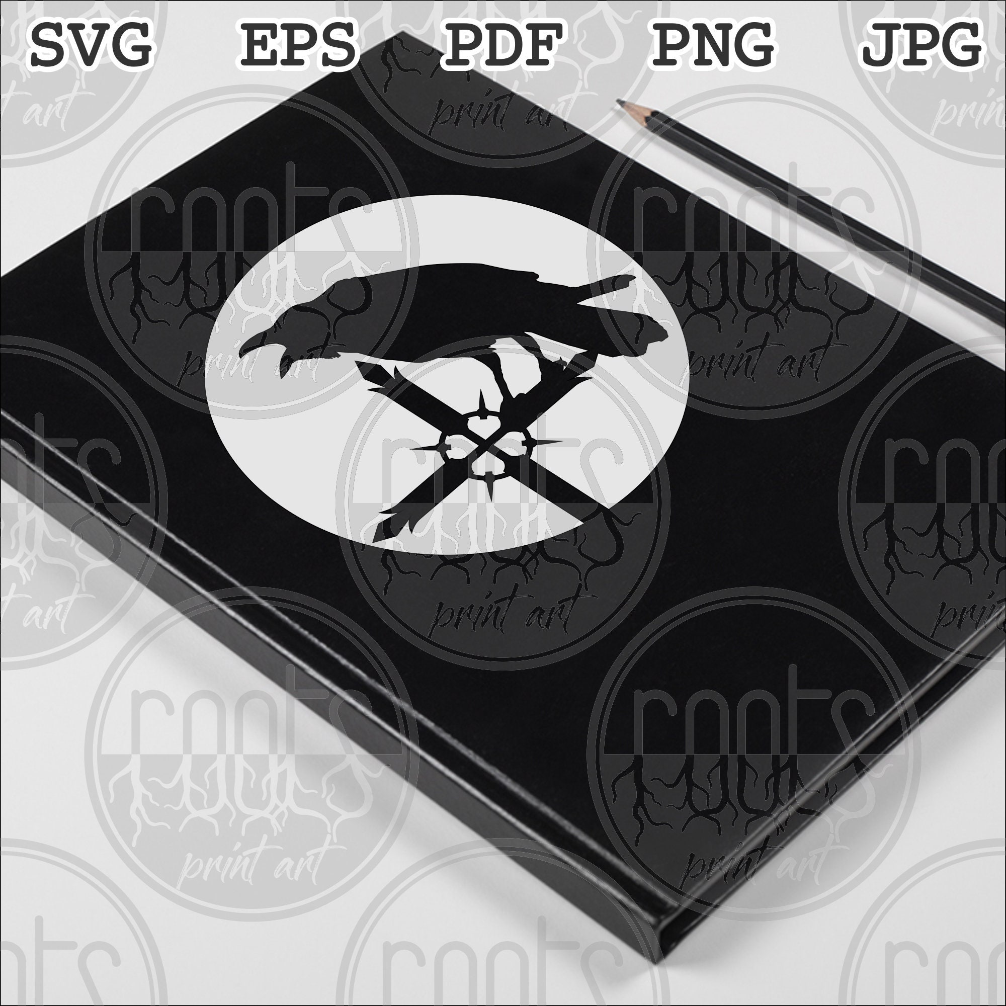 Raven on Cross Bundle SVG, Tattoo, Digital Download, Clipart Vector ...