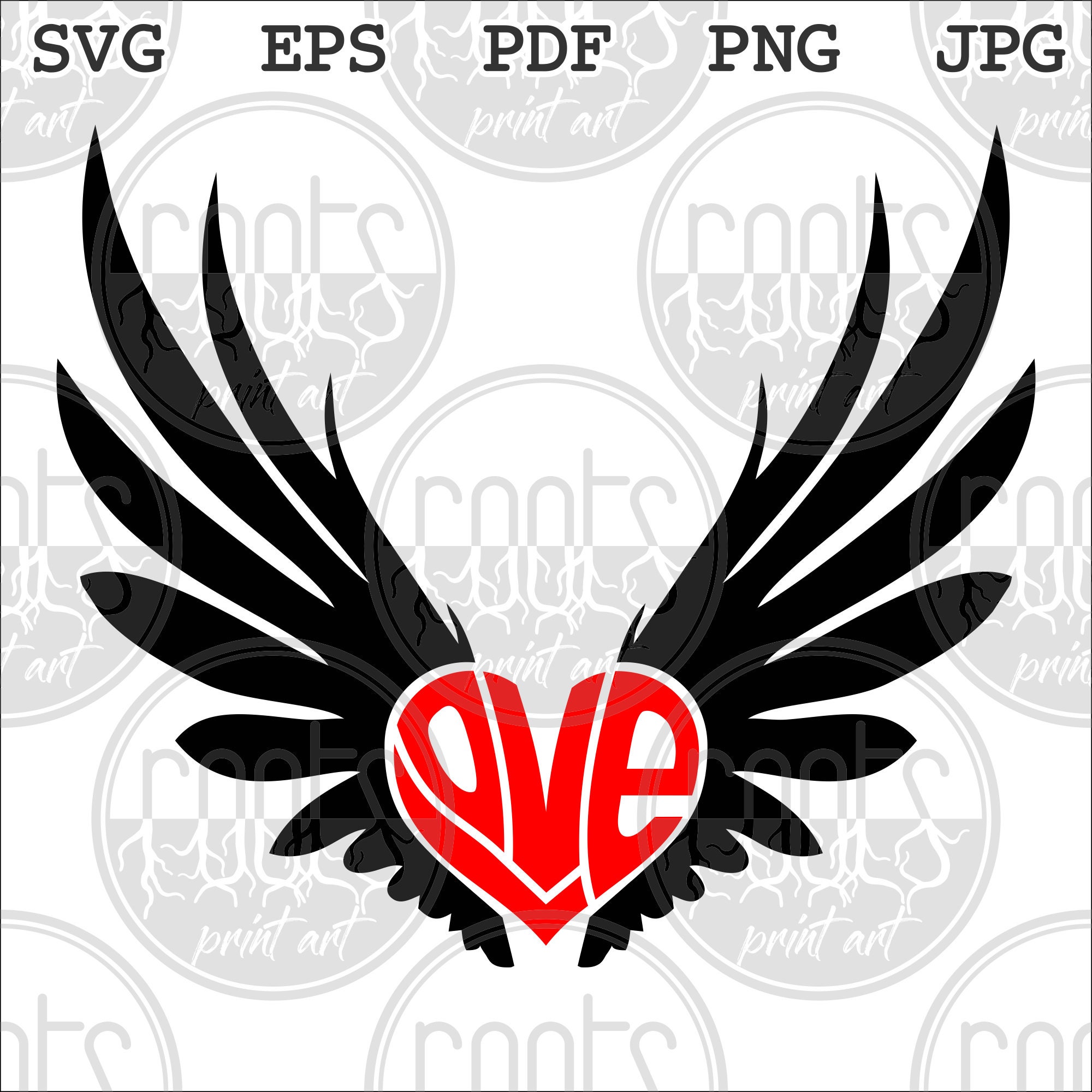 Heart Wings Svg, Digital Download, Instant Prints, Handmade,love Sketch ...