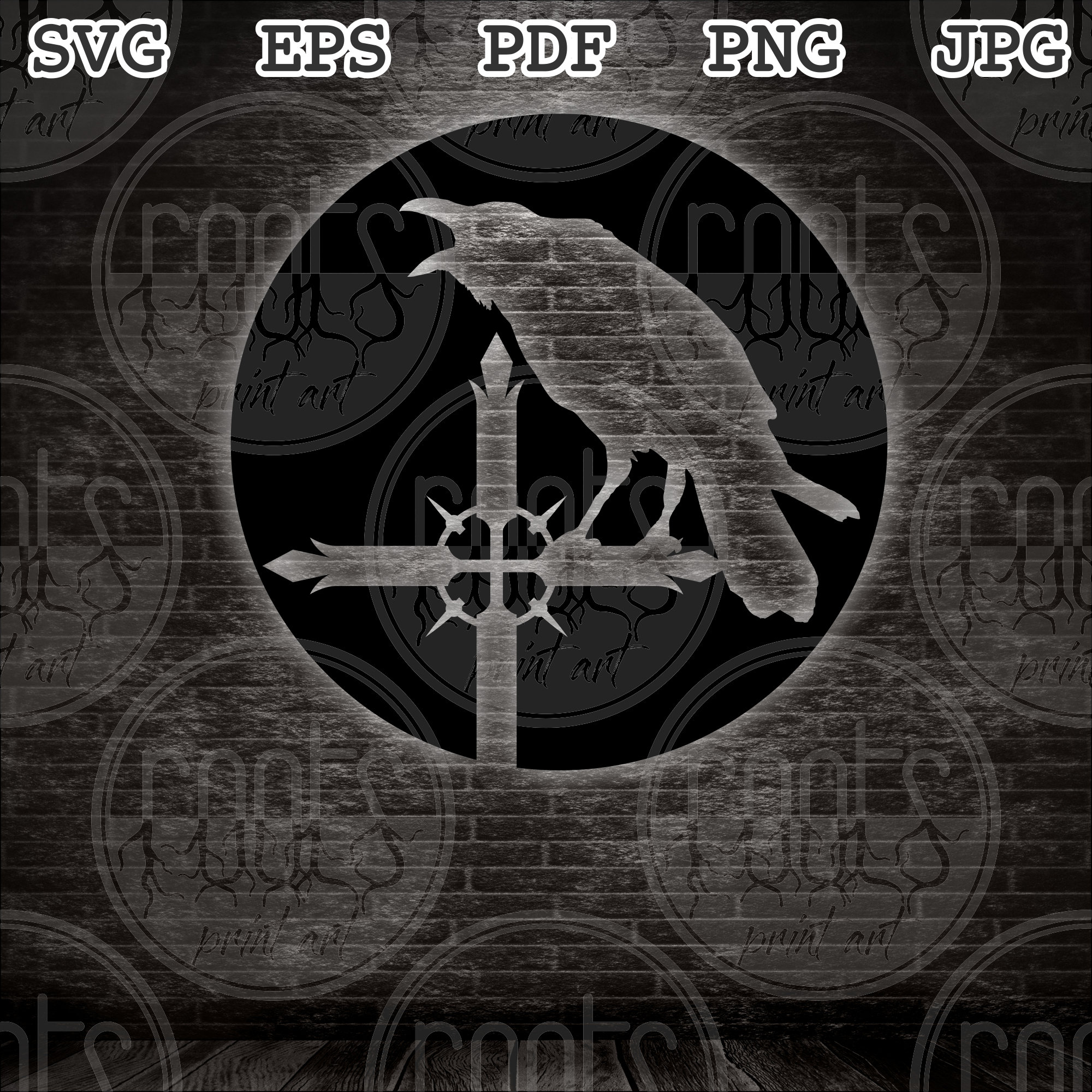 Raven on Cross Bundle SVG, Tattoo, Digital Download, Clipart Vector ...