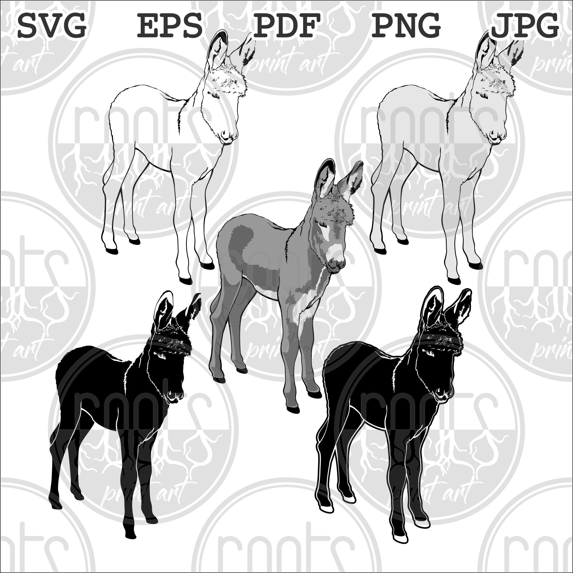 Donkey SVG, Donkey Clipart, Cute Pet Vector Download,printable Art,farm ...