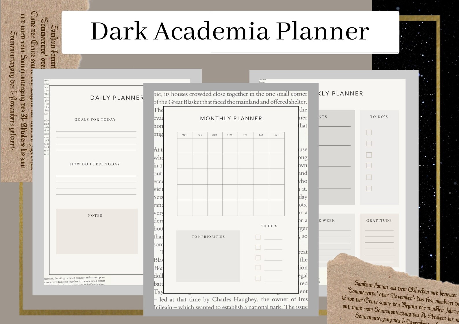 Dark Academia Daily, Weekly & Monthly Planner (PDF, Digital, Printable ...