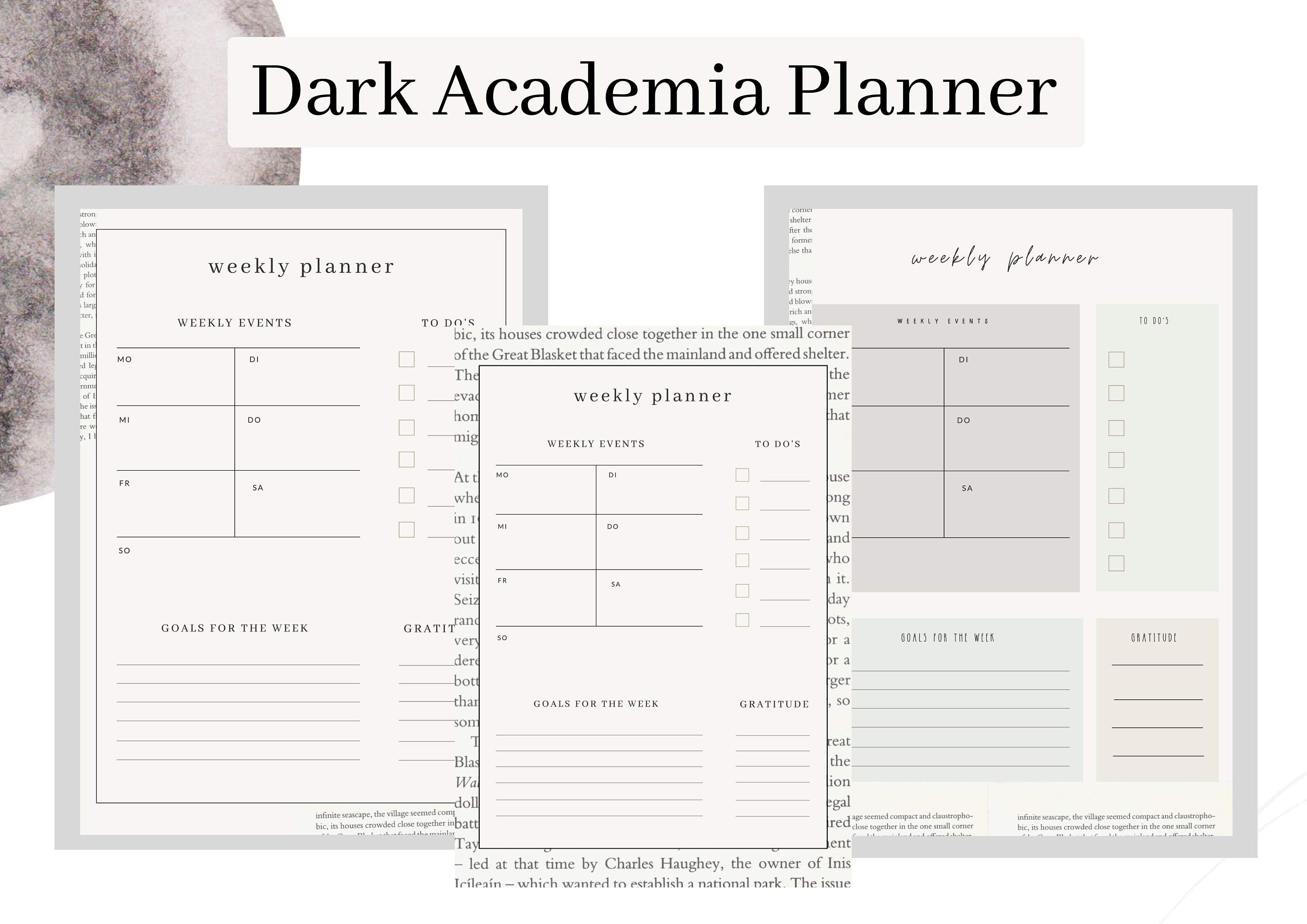 Dark Academia Printable Weekly Planner Dark Academia | Etsy