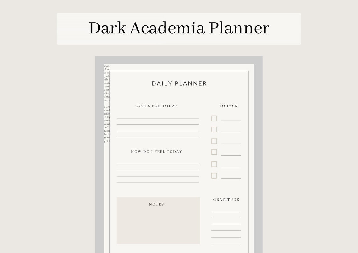 Dark Academia Daily, Weekly & Monthly Planner (PDF, Digital, Printable ...