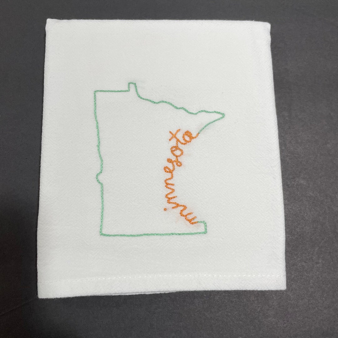 Minnesota Hand Embroidered Flour Sack Kitchen Tea Towel - Etsy