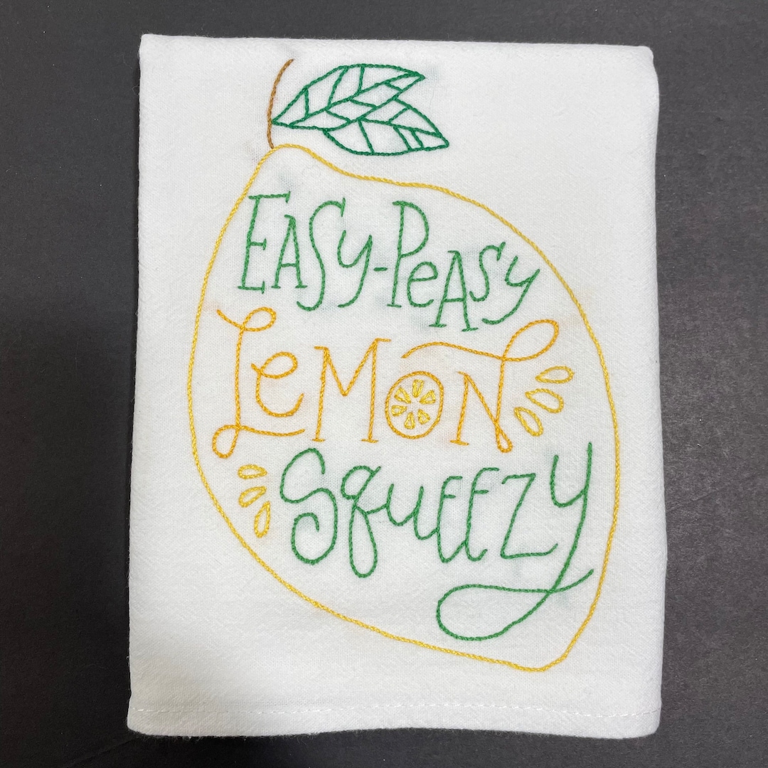 Lemon Hand Embroidered Flour Sack Dish Towel - Etsy