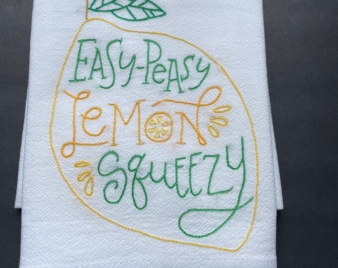 Easy Peasy Lemon Squeezy Hand Embroidered Flour Sack Dish - Etsy