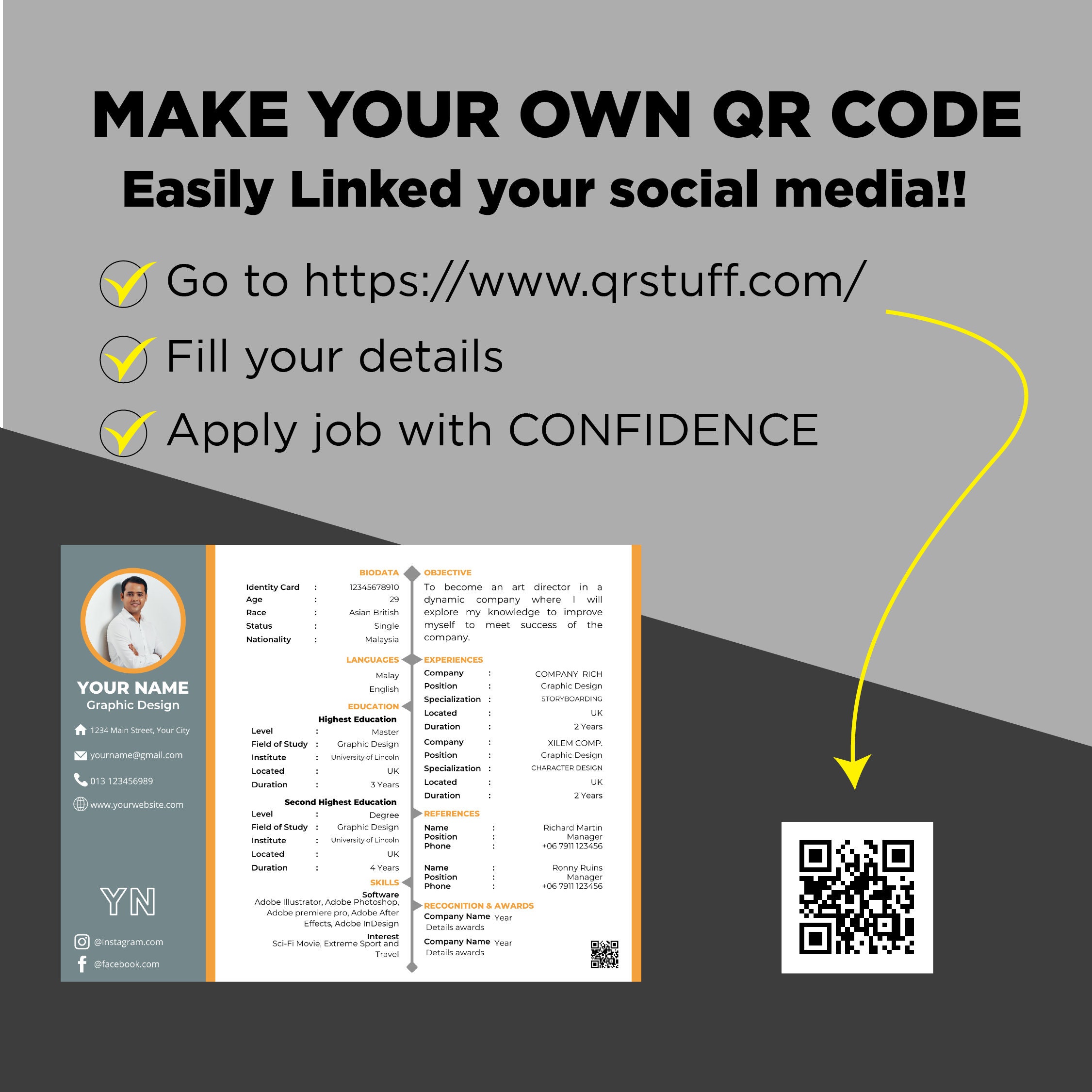 Professional Resume Template Canva With QR Code Editable Modern CV ...