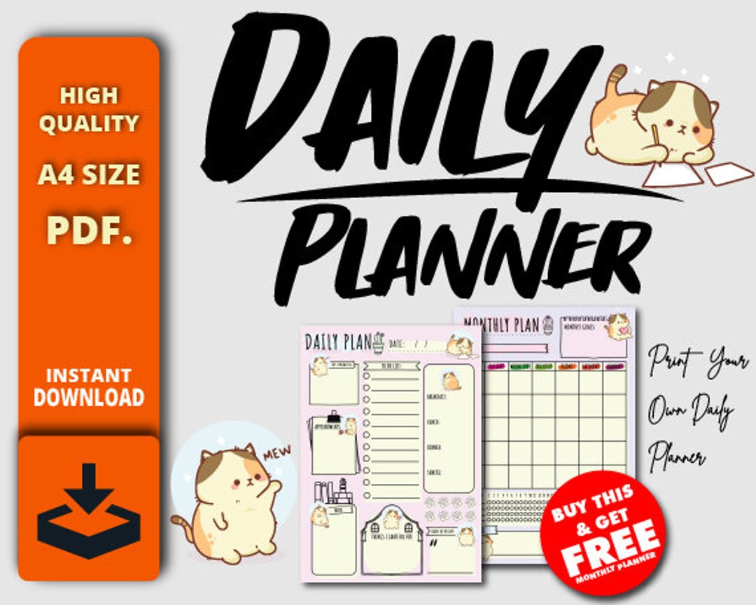 Daily Planner, Kawaii Theme Planner, Cat Lover Planner, Cute Daily ...