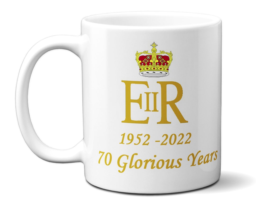 Queen Elizabeth ER Crest 70 Glorious Years Heavy Ceramic Mug 2 Various ...