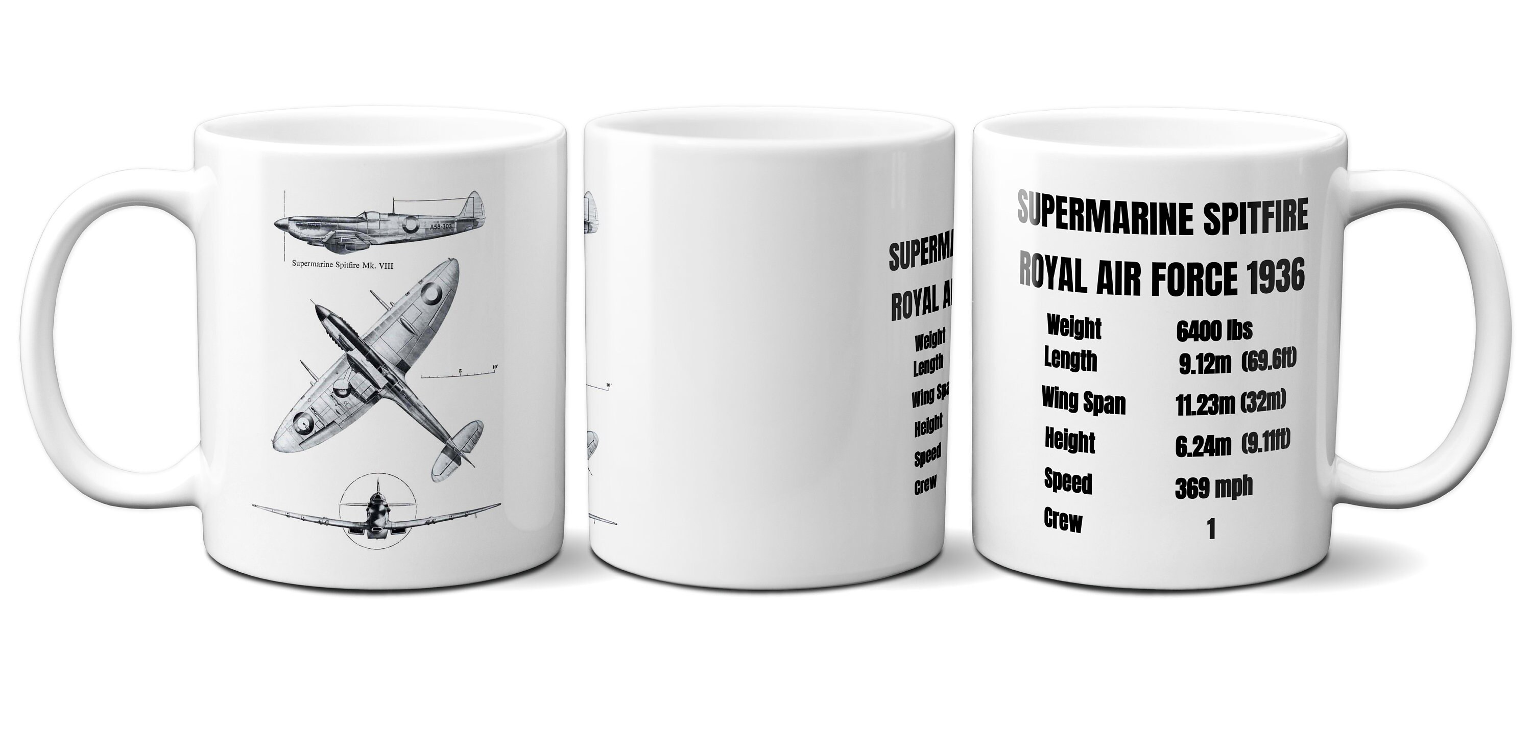 Spitfire Fighter Plane RAF WW2 Specification Heavy Ceramic Mug (2 ...