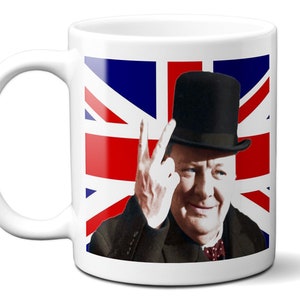 Winston Churchill Classic Two Finger Salute on Union Jack Heavy Ceramic ...