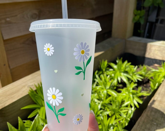 Daisy , Pink , Personalised Cold Cup With Straw, Starbucks Inspired ...