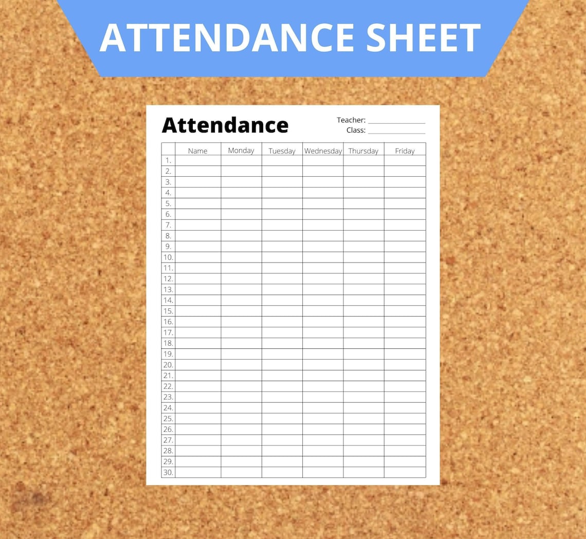 Attendance Sheet Attendance Tracker Attendance Log | Etsy