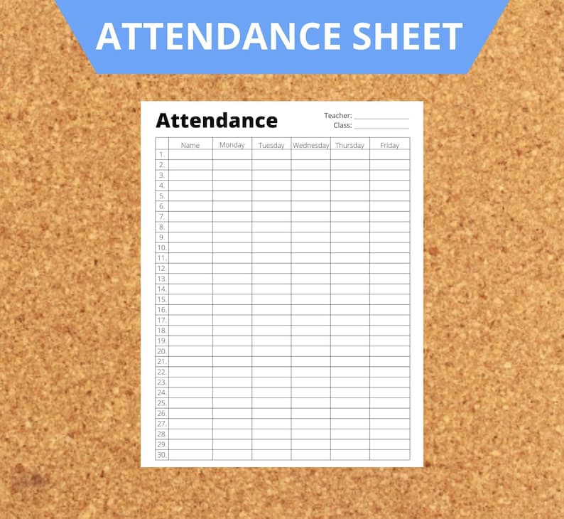 Attendance Sheet Attendance Tracker Attendance Log | Etsy