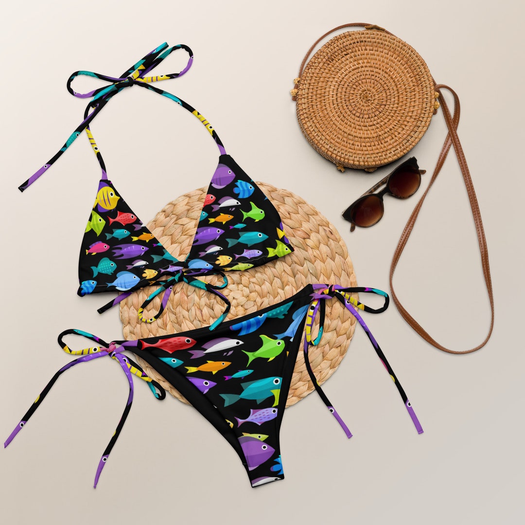 Colourful Fish Print String Bikini, Summer Bikini, Beach Bikini, Eco ...