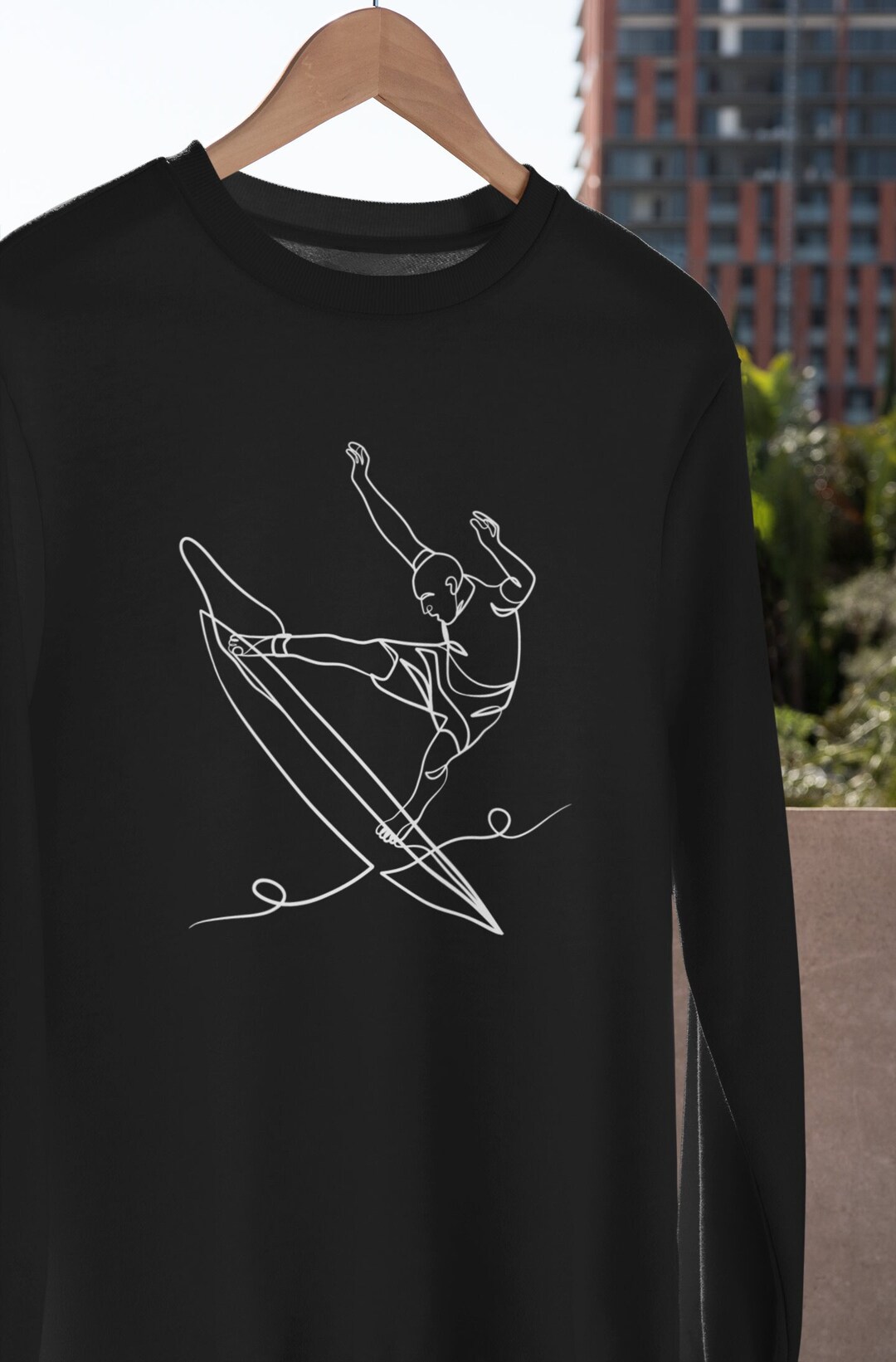 Continuous Line Surf Sweatshirt, Surfer Hoodie, Surfing T-shirt, Surfer ...