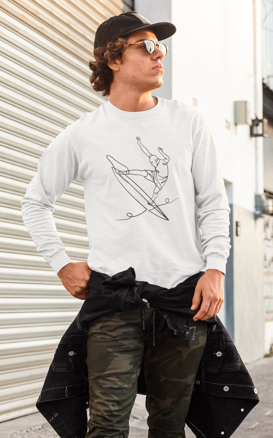Continuous Line Surf Sweatshirt, Surfer Hoodie, Surfing T-shirt, Surfer ...