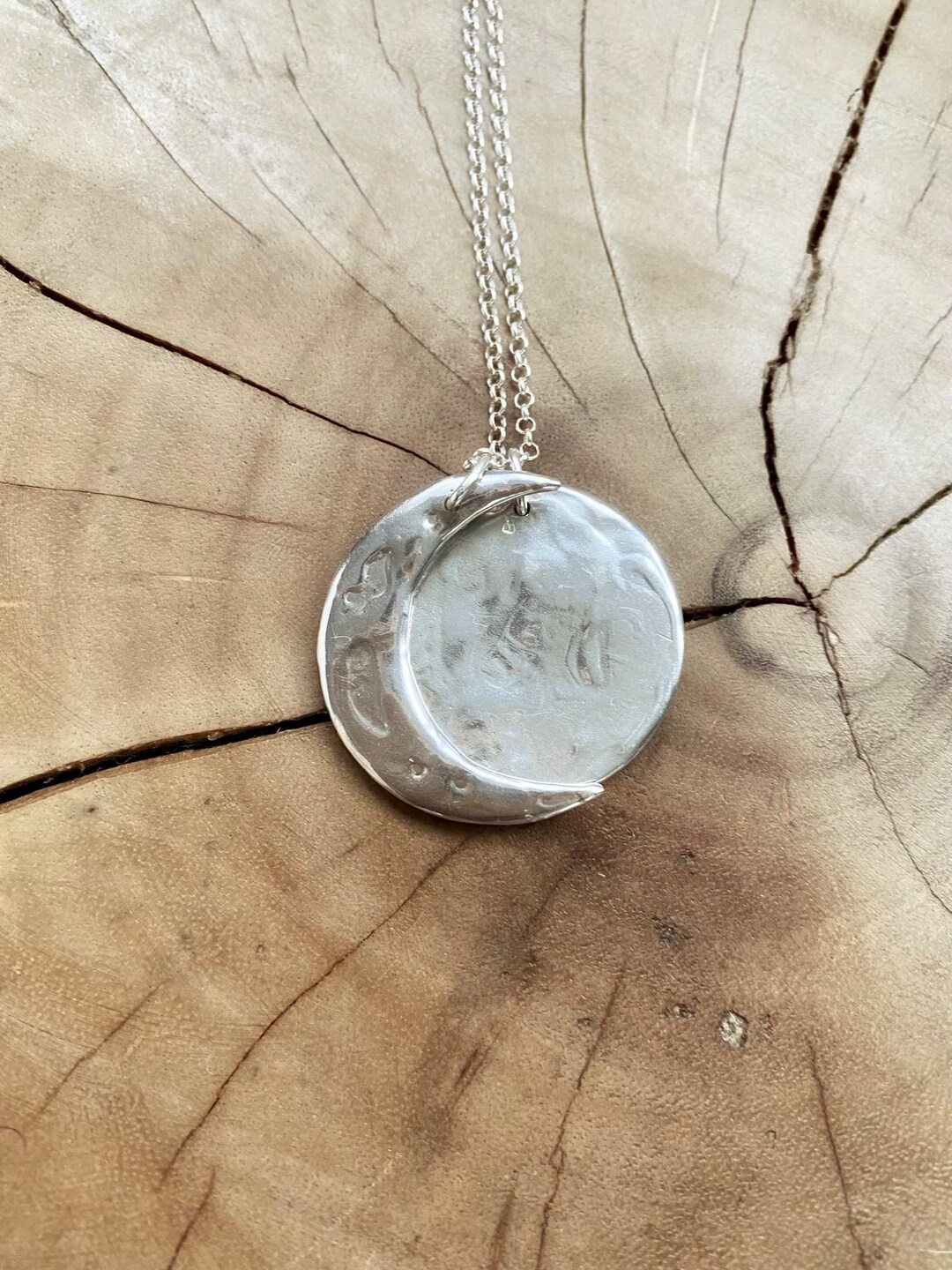 Large Solid Sterling Silver Full Moon & Crest - Wear the Mama Moon ...