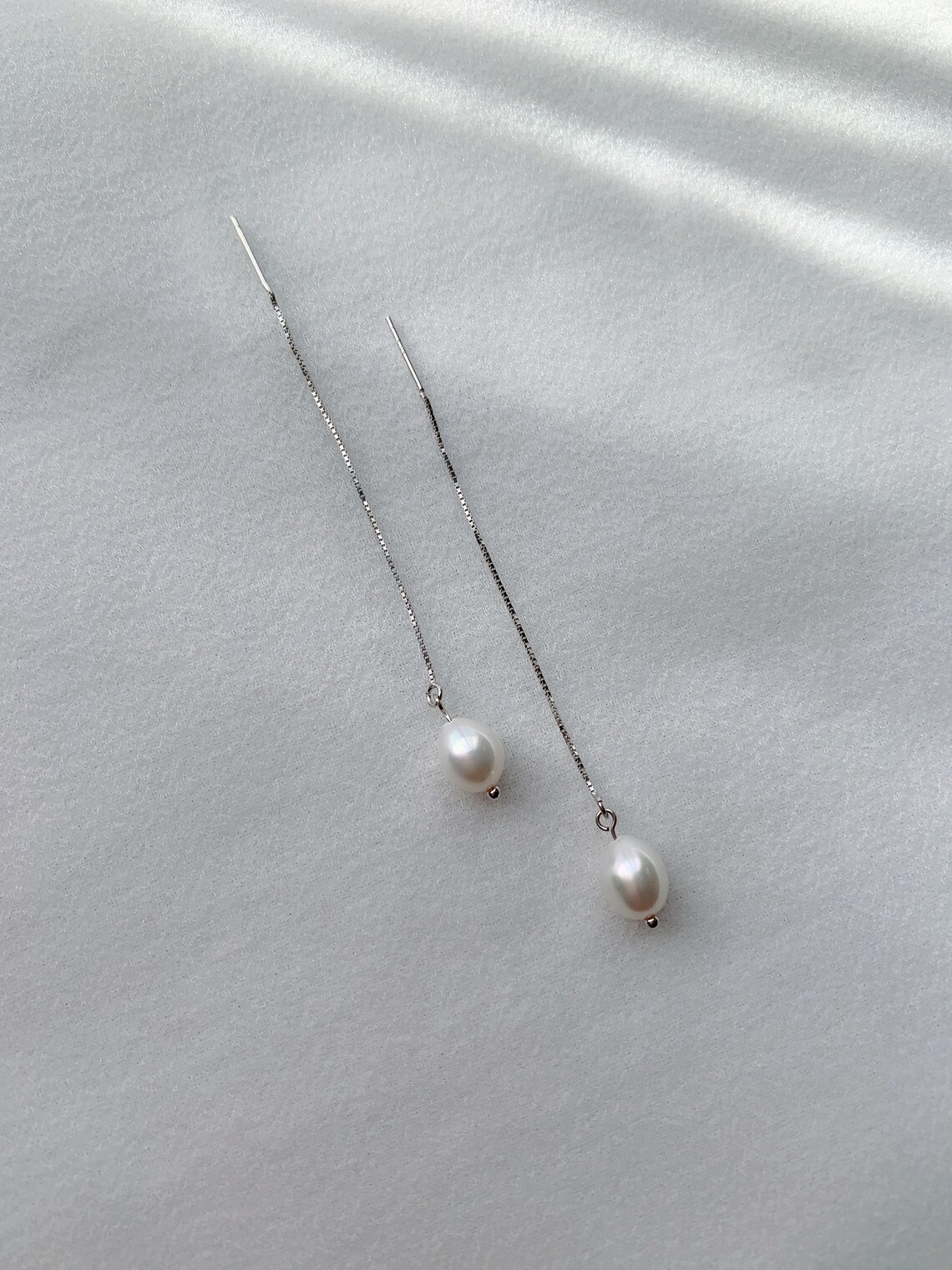Pearl Thread Earring 925 Sterling Silver Threader Earring - Etsy