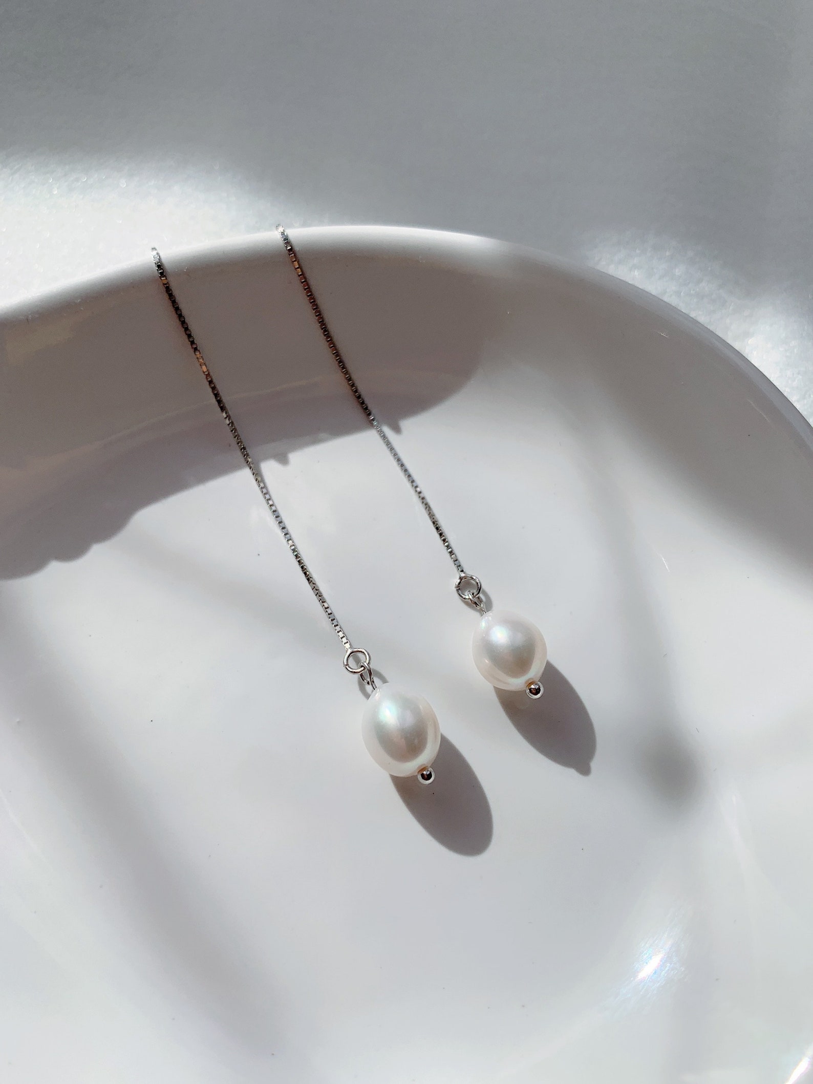 Pearl Thread Earring 925 Sterling Silver Threader Earring - Etsy