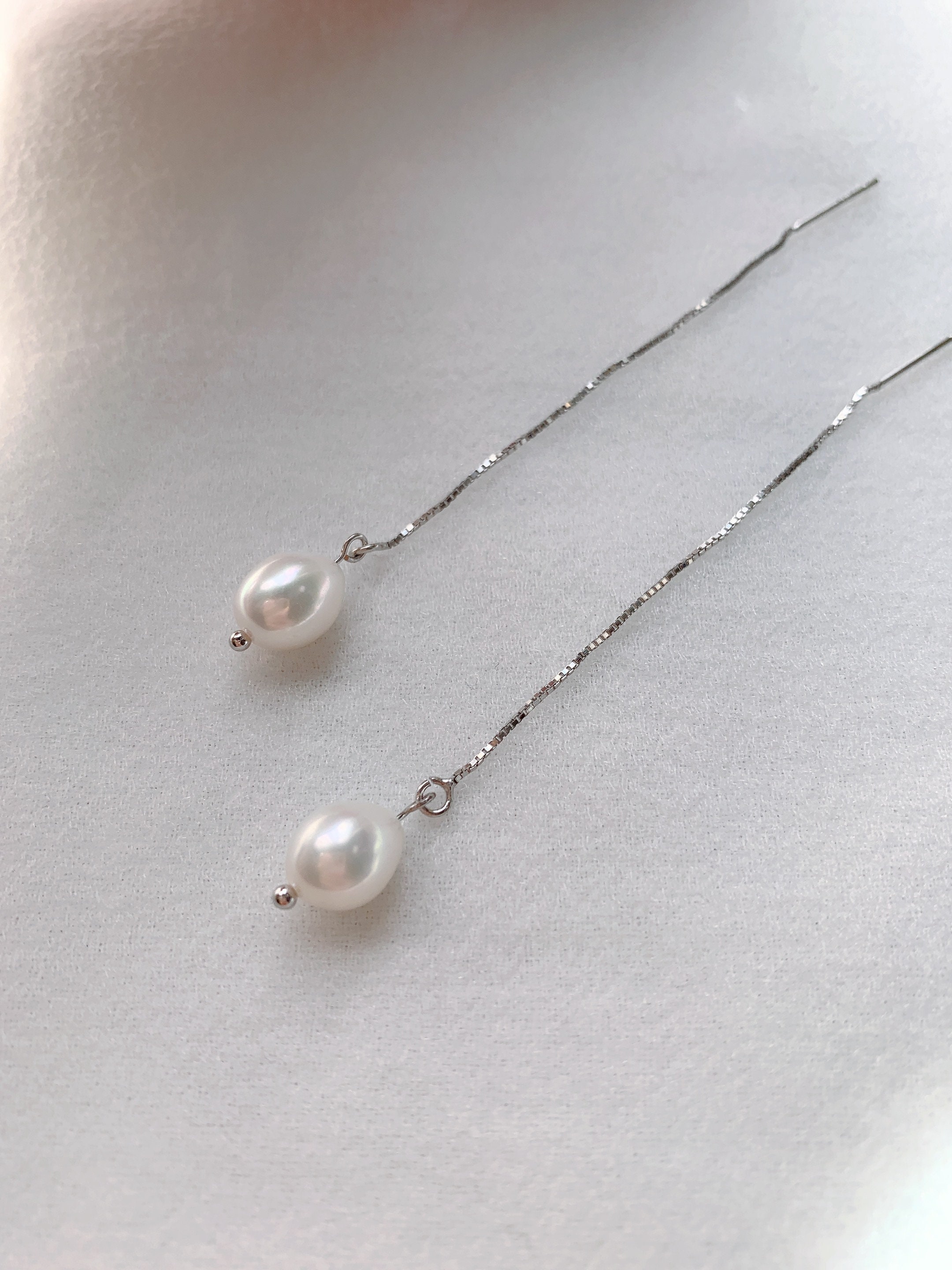 Pearl Thread Earring 925 Sterling Silver Threader Earring - Etsy