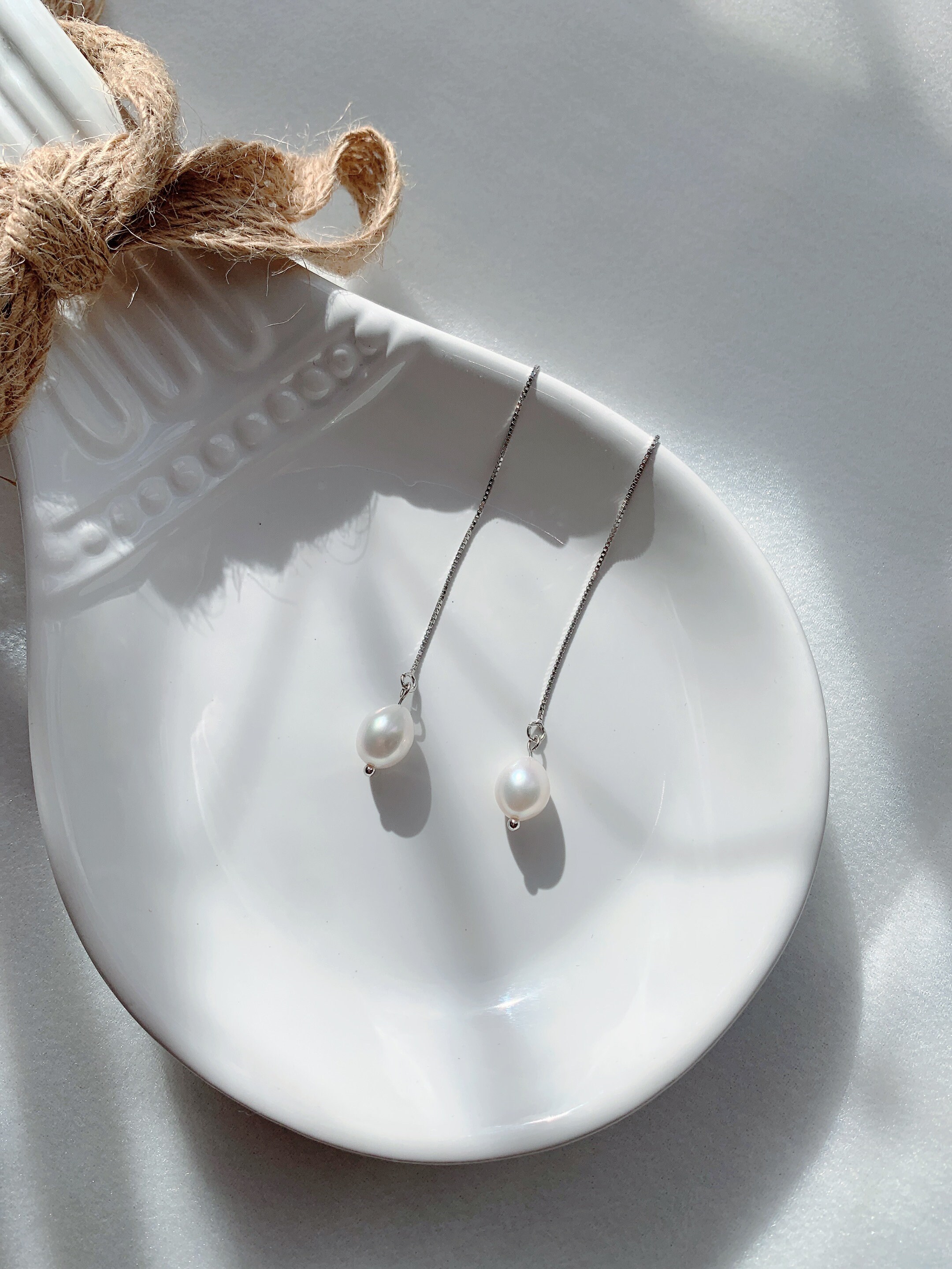 Pearl Thread Earring 925 Sterling Silver Threader Earring - Etsy